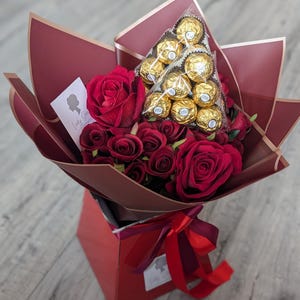 Chocolate Bouquet Handtied Ferrero Rocher Red Silk Flowers Bouquet Gift ...