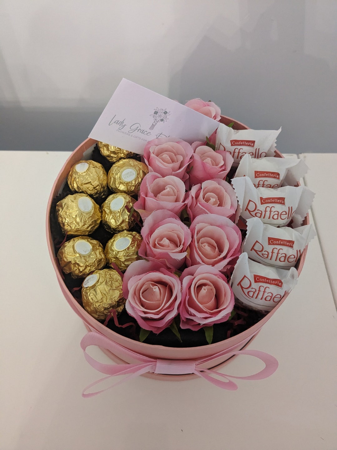 Pink Ferrero Rocher & Rafaello Silk Flowers Hat Box Gift - Etsy