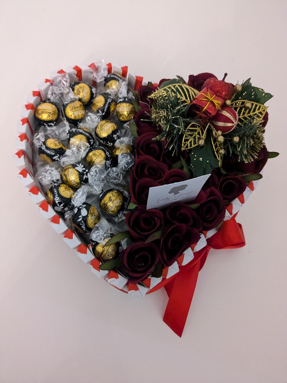 Kinder Heart Dark Lindt Stunning Christmas Silk Flowers Gift Hamper - Etsy