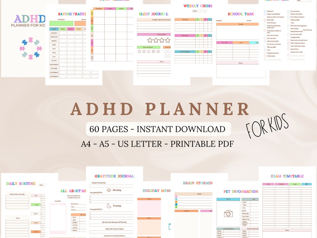 Printable ADHD Planner for Kids School Checklist Home - Etsy