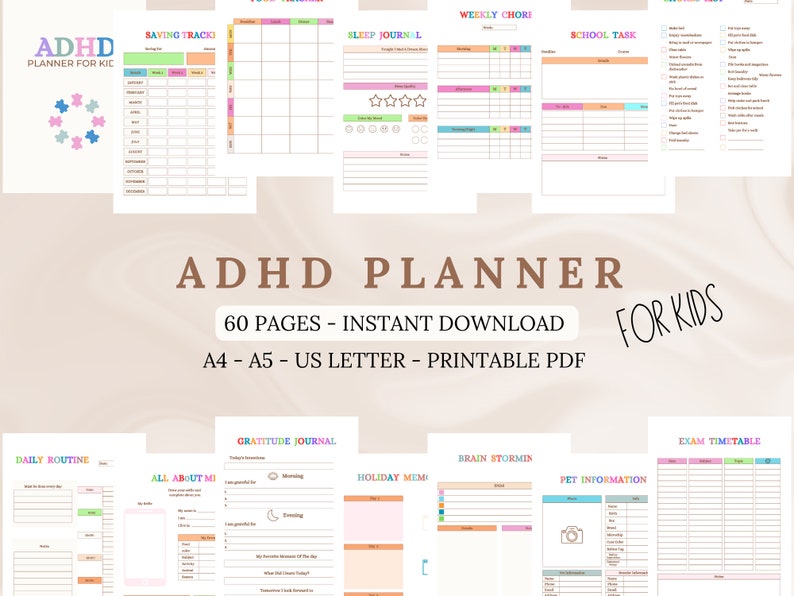 Printable ADHD Planner for Kids School Checklist Home - Etsy