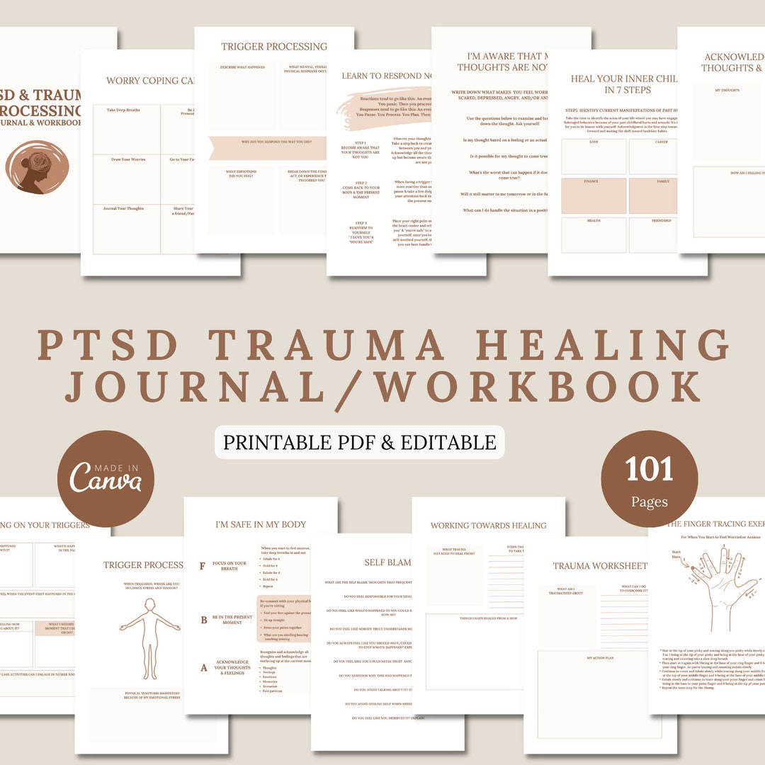 PTSD Worksheets Editable Trauma Processing Journal Workbook Dbt CBT ...