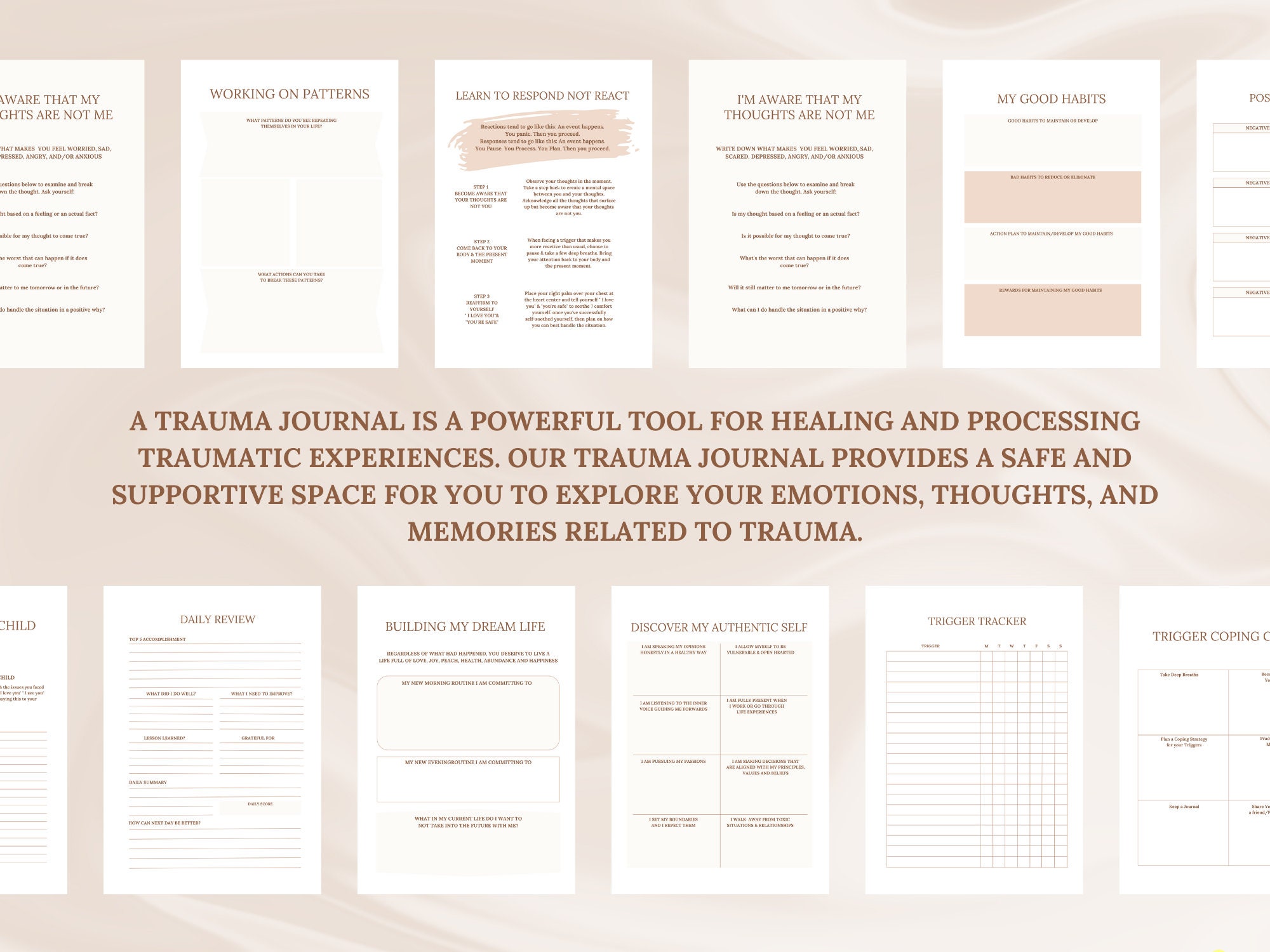 PTSD Worksheets Printable Trauma Processing Journal Workbook Dbt CBT ...