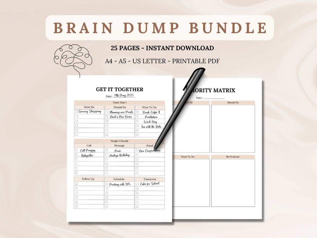 ADHD Brain Dump Printable ADHD Daily Planner Productivity Work Day ...