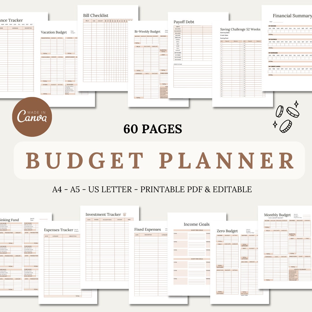 Budget Planner Bundle Editable Monthly Budget Finance Tracker Printable ...