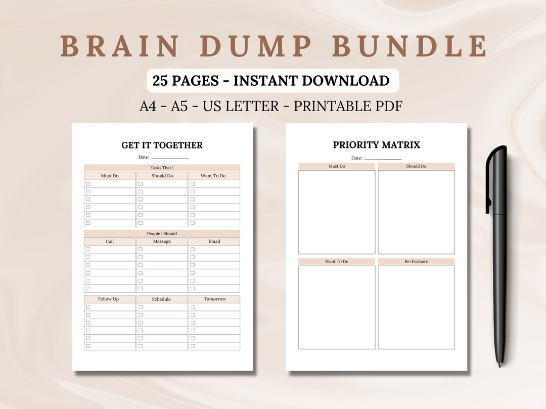 Brain Dump Bundle Printable ADHD Daily Planner Productivity - Etsy