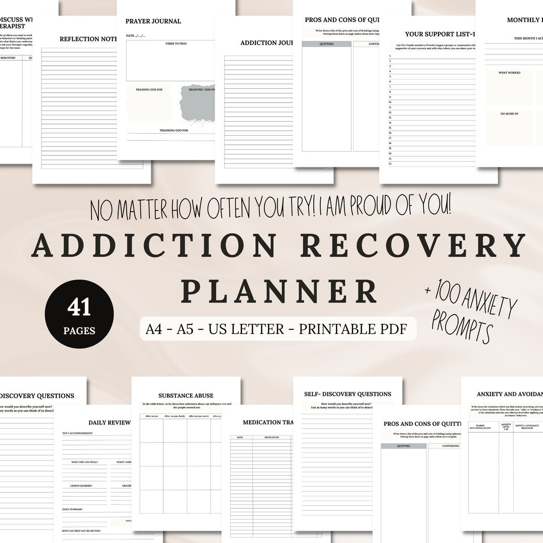 Addiction Recovery Planner, Self Care Tracker (printable PDF) - Etsy