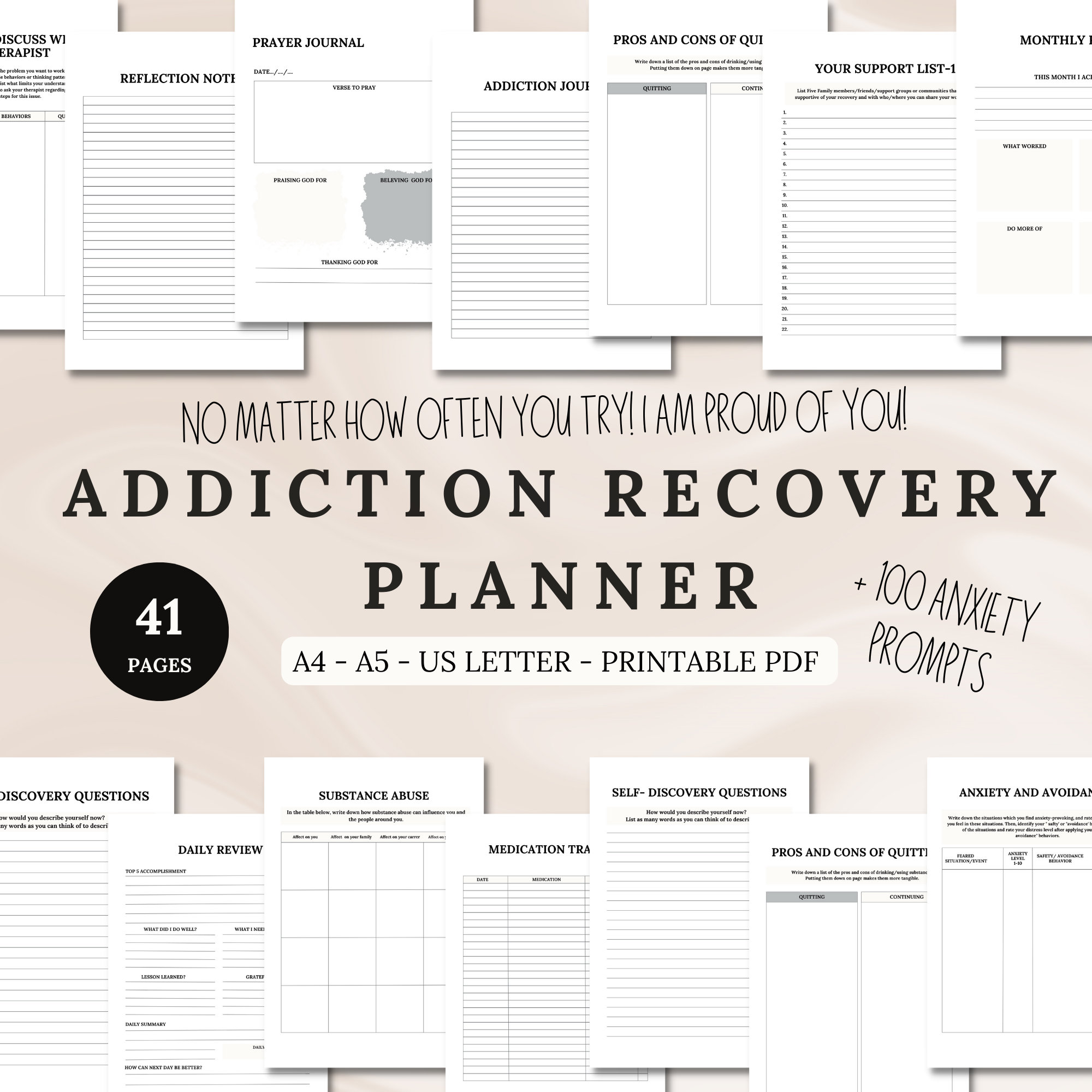 Addiction Journal Printable Addiction Recovery Planner Worksheets Self ...