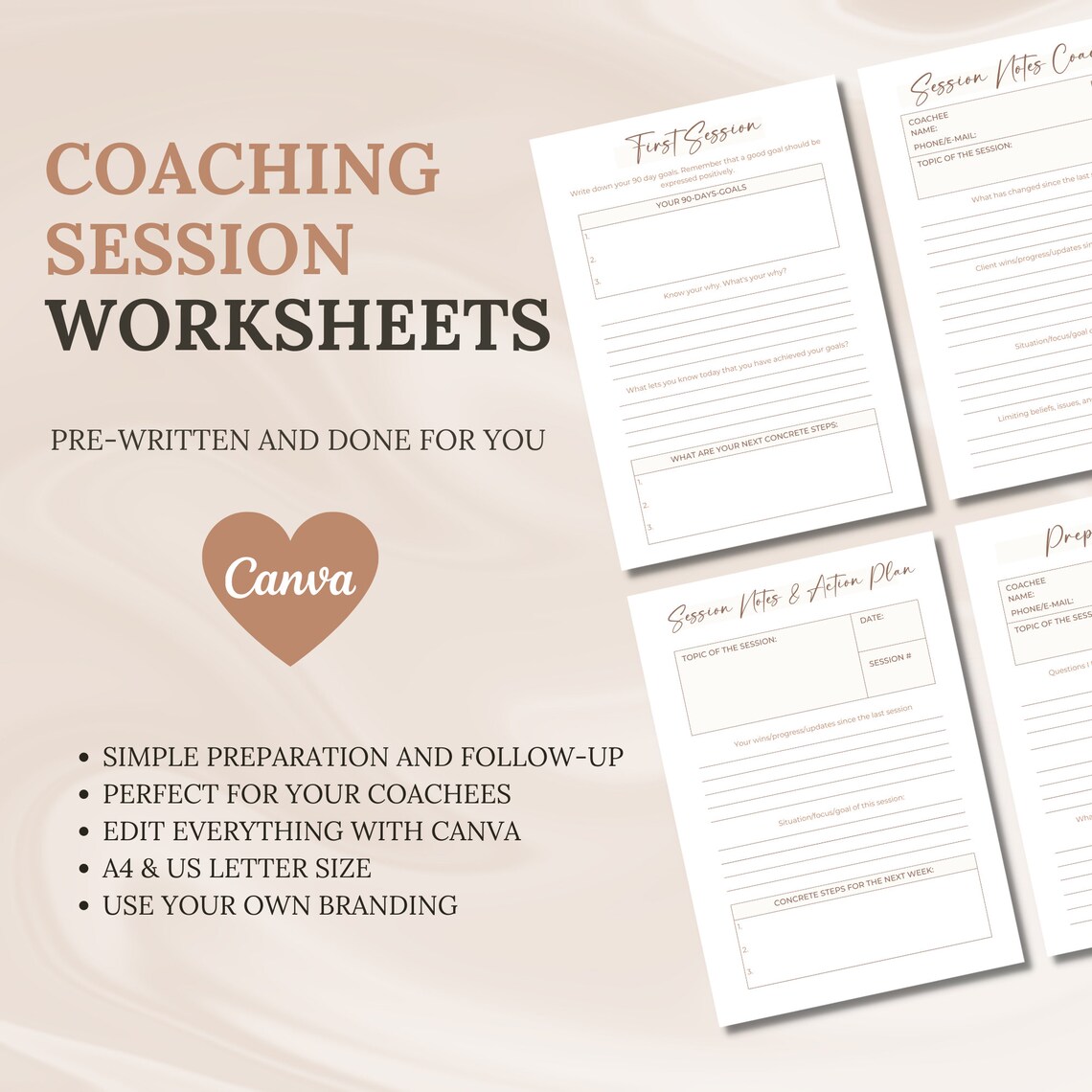 Life Coaching Worksheet Templates Client Session Note Life - Etsy
