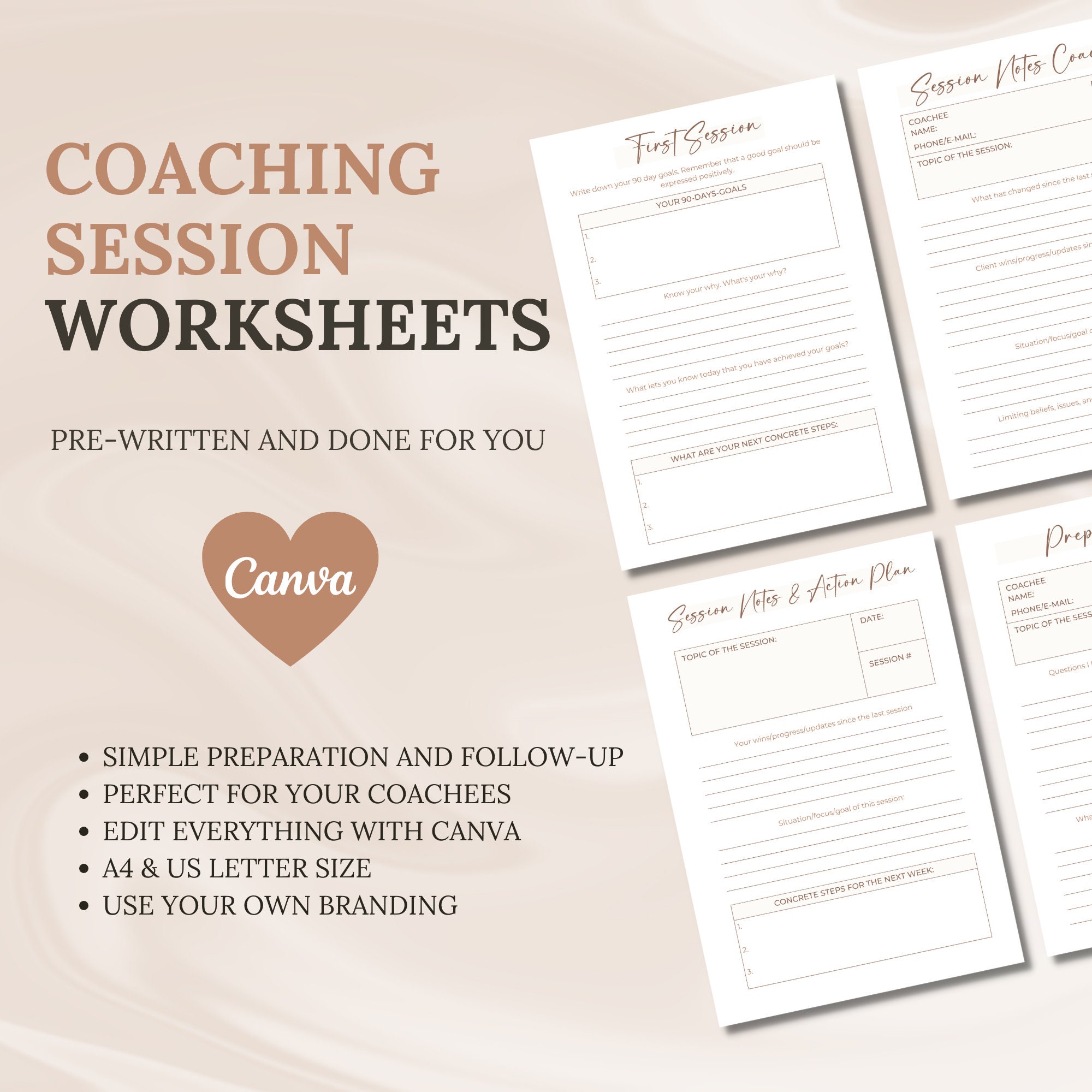 Life Coaching Worksheet Templates Client Session Note Life - Etsy