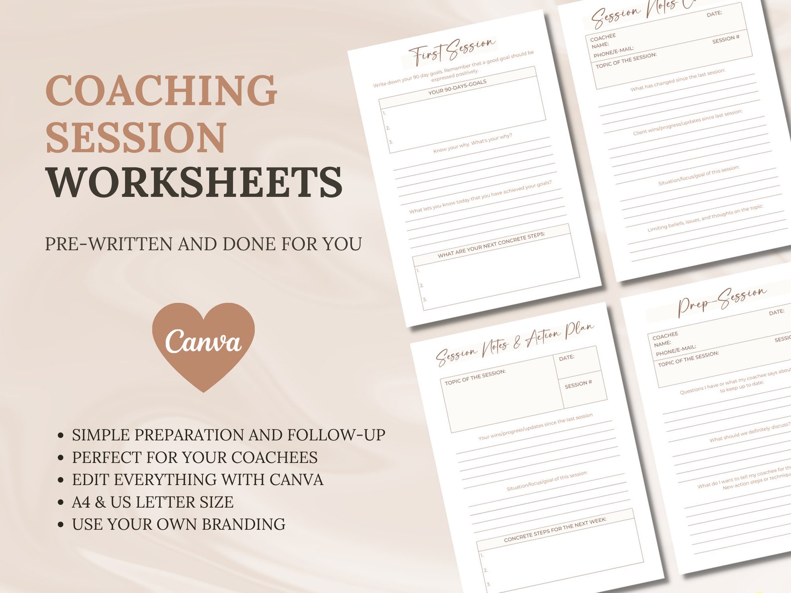 Life Coaching Worksheet Templates Client Session Note Life - Etsy