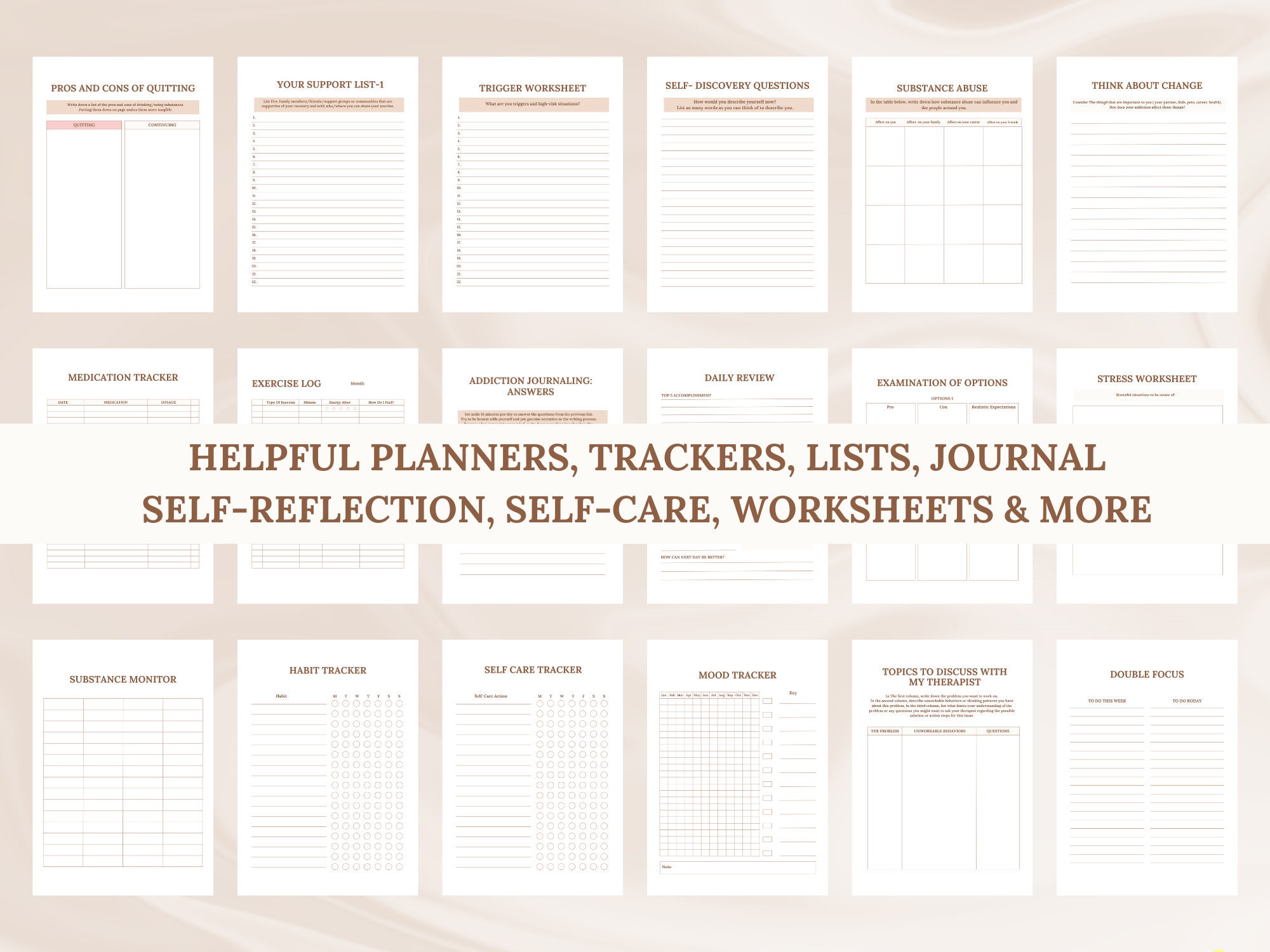 Addiction Recovery Planner Printable Worksheets Addiction Self Care ...