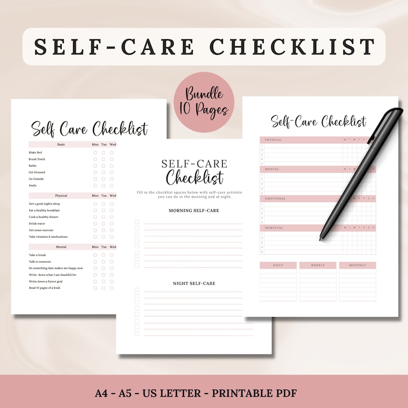 Self Care Checklist Printable Self-care Planner Bundle Selfcare Journal ...