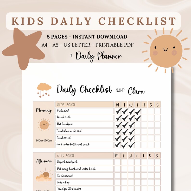 Kids Morning Routine Printable Chore Chart for Kids Printable Checklist ...