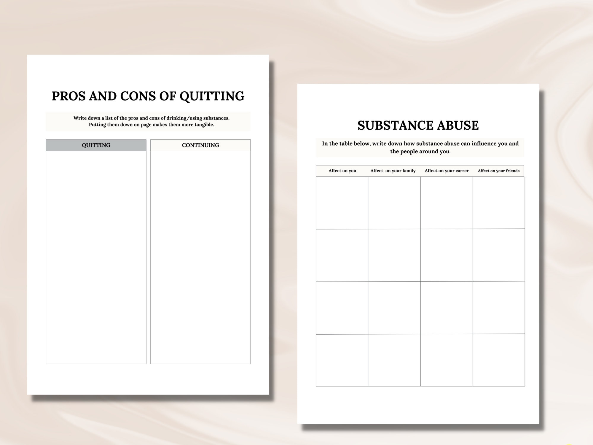 Addiction Journal Printable Addiction Recovery Planner Worksheets Self ...