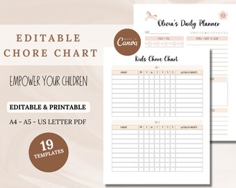 Editable Chore Chart for Multiple Kids Daily Checklist Canva - Etsy
