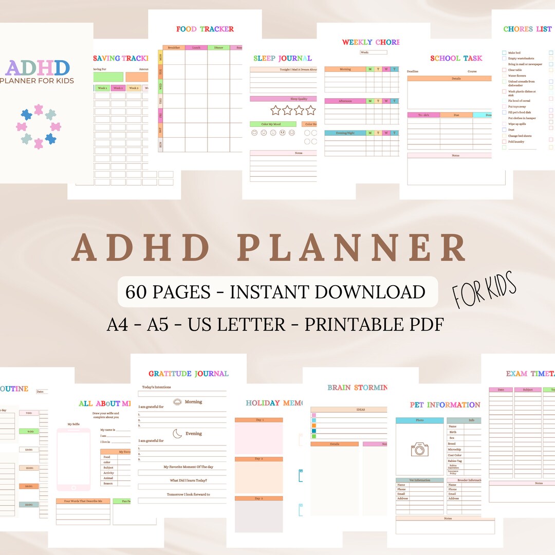 Printable ADHD Planner for Kids School Checklist Home Schooling Chore ...