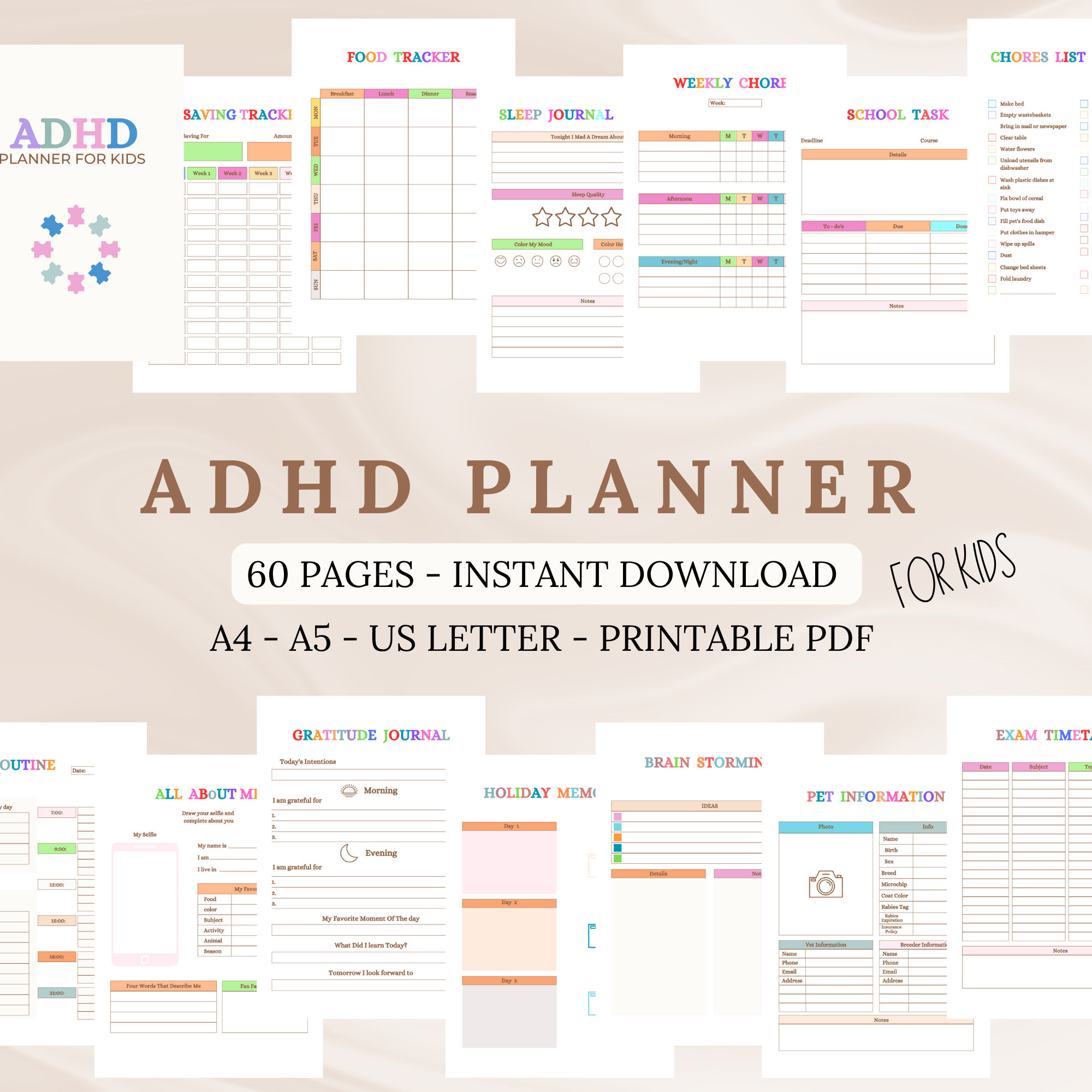Printable ADHD Planner for Kids School Checklist Home Schooling Chore ...