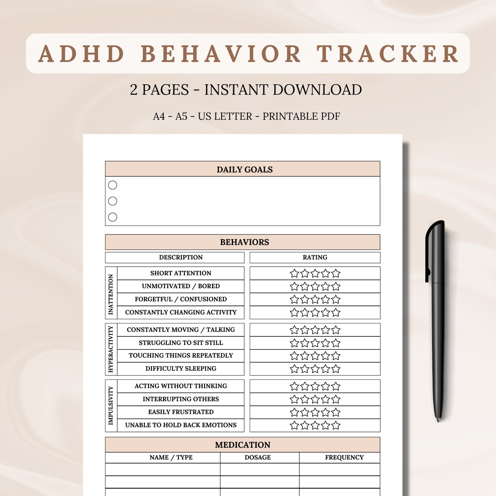 ADHD Behavior Tracker Printable ADHD Tracker Adult - Etsy
