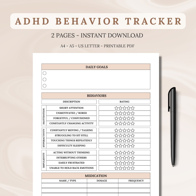 ADHD Behavior Tracker Printable ADHD Tracker Adult - Etsy UK
