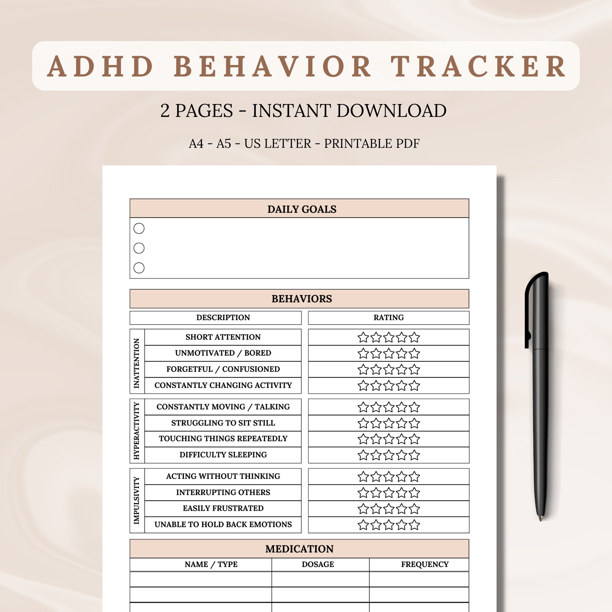 ADHD Behavior Tracker Printable ADHD Tracker Adult - Etsy UK