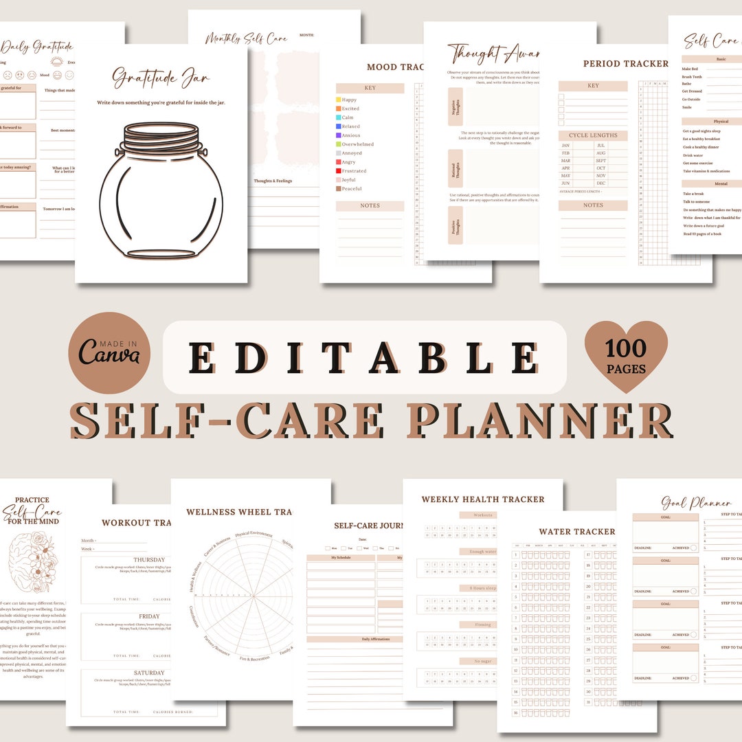 Self-care Planner Editable, Mood Tracker, Wellness Planner, Self-care ...