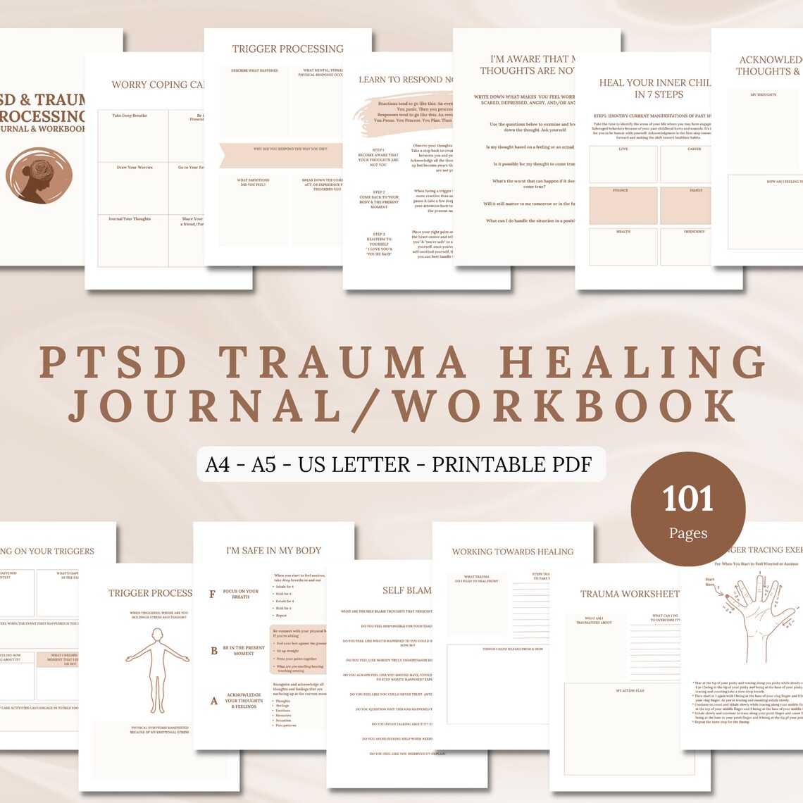 PTSD Worksheets Printable Trauma Processing Journal Workbook Dbt CBT ...