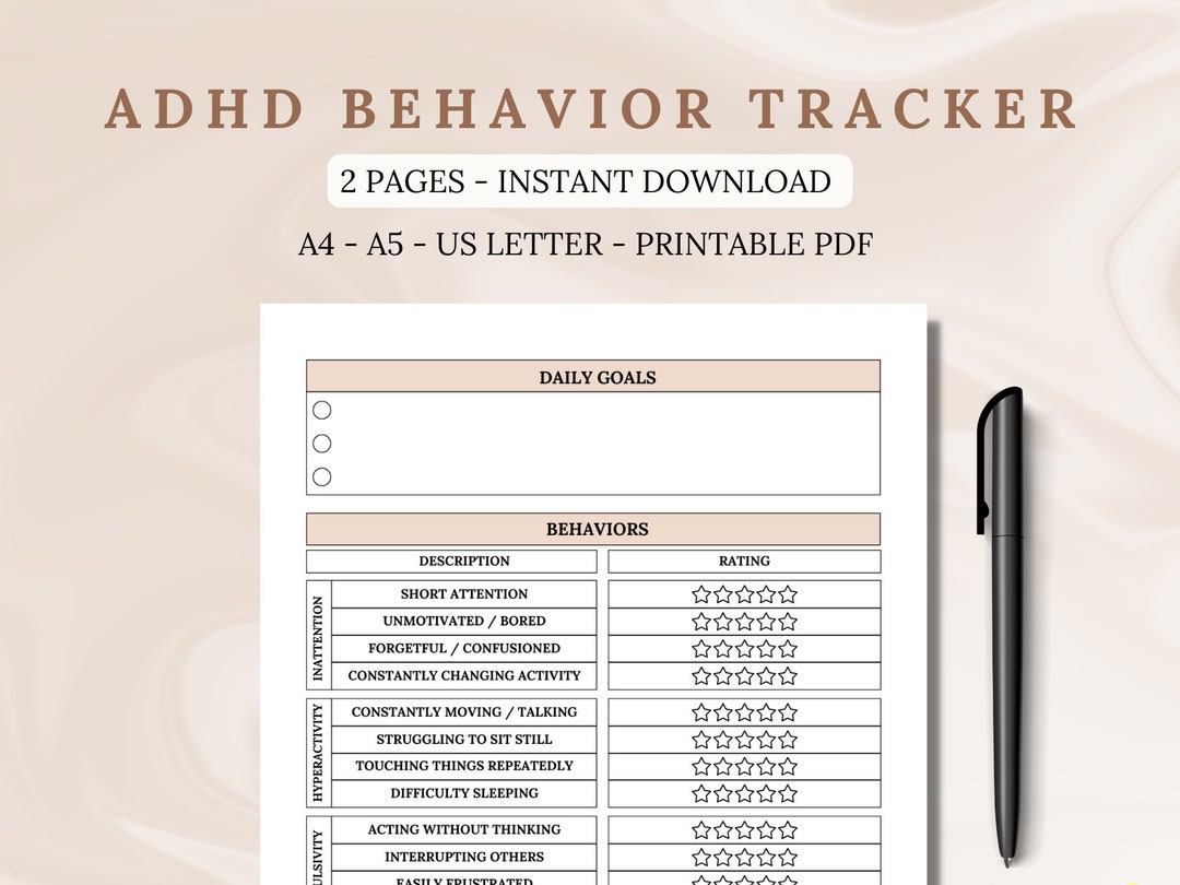 ADHD Behavior Tracker Printable ADHD Tracker Adult - Etsy