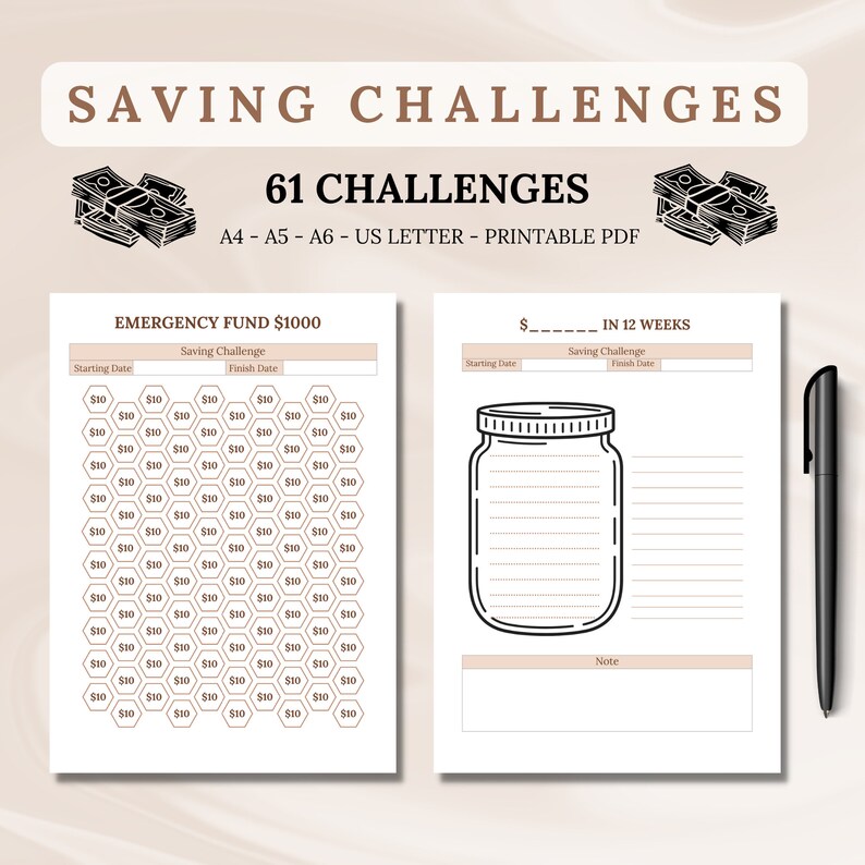 61 Savings Challenge Bundle, Printable Tracker (PDF) - Etsy