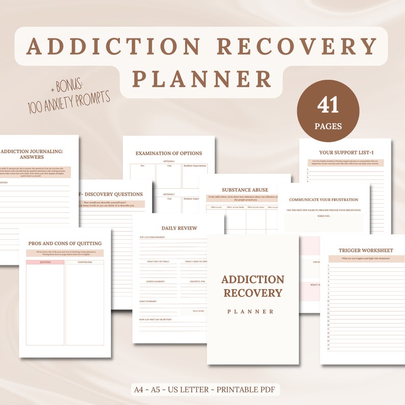 Addiction Recovery Planner Printable Worksheets Addiction Self Care ...