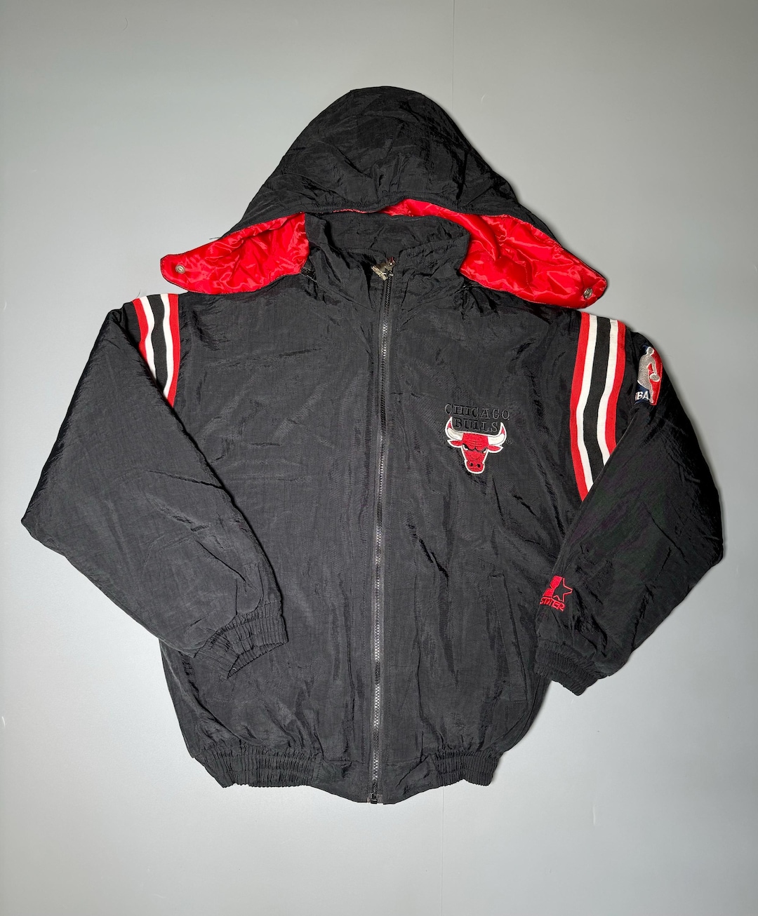 Starter Jacket Chicago Bulls Jordan Rodman NBA Authentic Puffer Full ...
