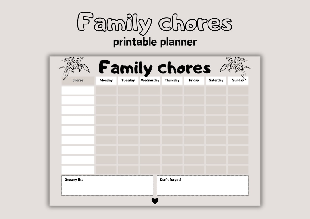 Family Chores Weekly Planner Printable - Etsy