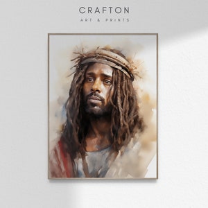 Black Jesus Christ With Dreads & Crown of Thorns, Christian Watercolor ...