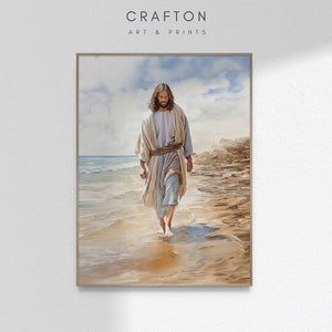 Jesus Walking on Beach Jesus Painting for Beachhouse Christ Beach Wall ...