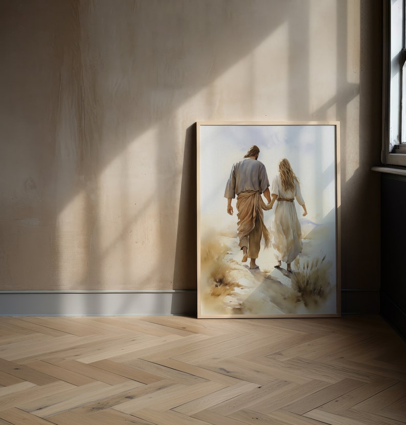 Jesus, Savior, Pilot Me, Jesus Christ Walking With Girl, Bible Art, Christian Art, Printable Art ...