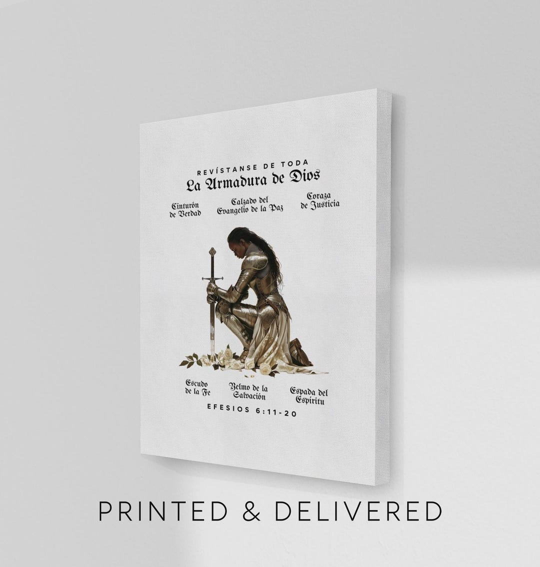 PRINTED Spanish Full Armor of God, Black Woman Christian Wall Art ...