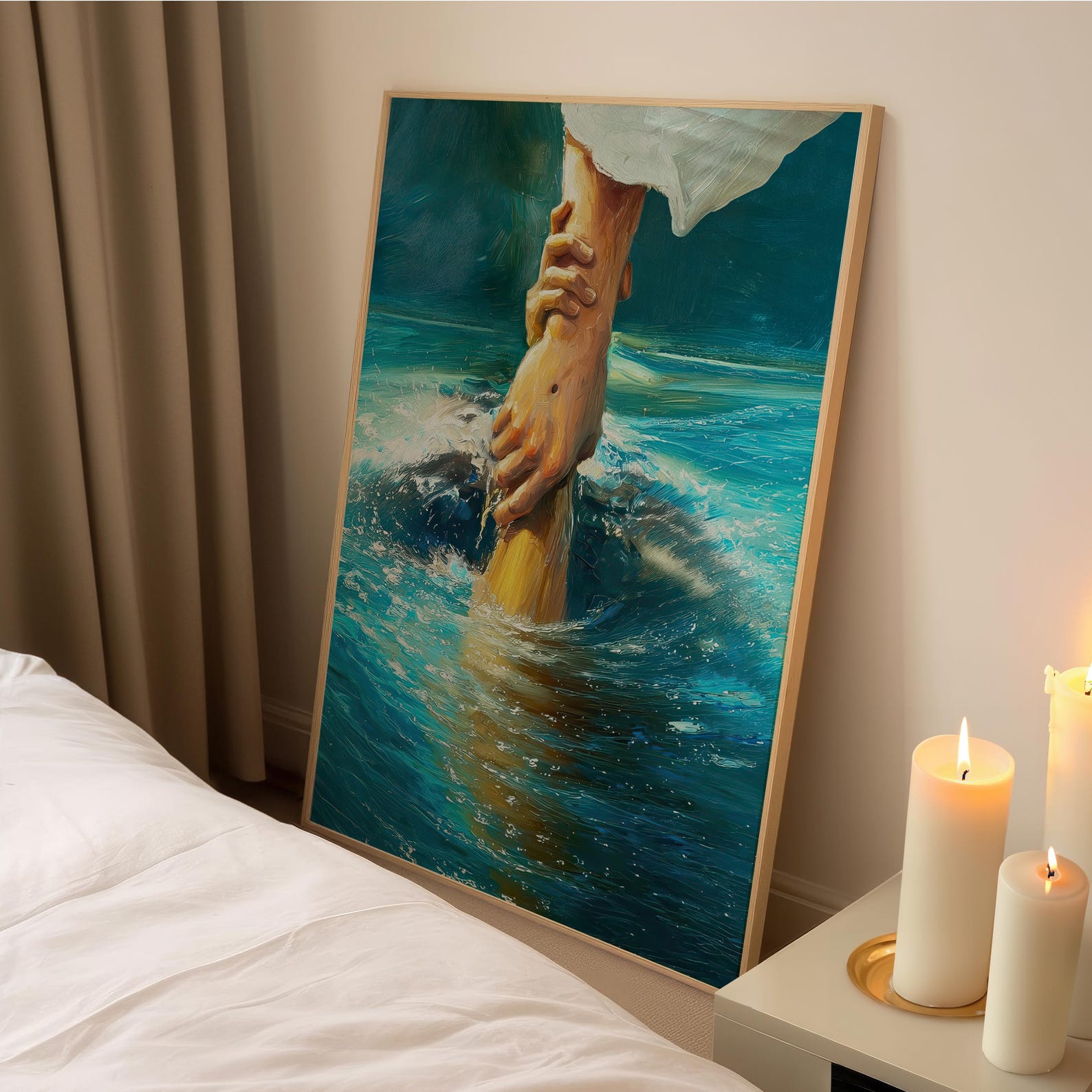 Jesus Reaching Into Water Saving Peter From Drowning Painting Hand ...