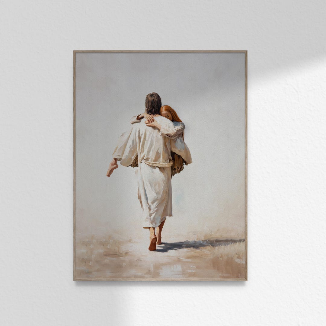 Jesus Carrying Woman Art, Red Haired Ginger Girl With Jesus, Christian ...