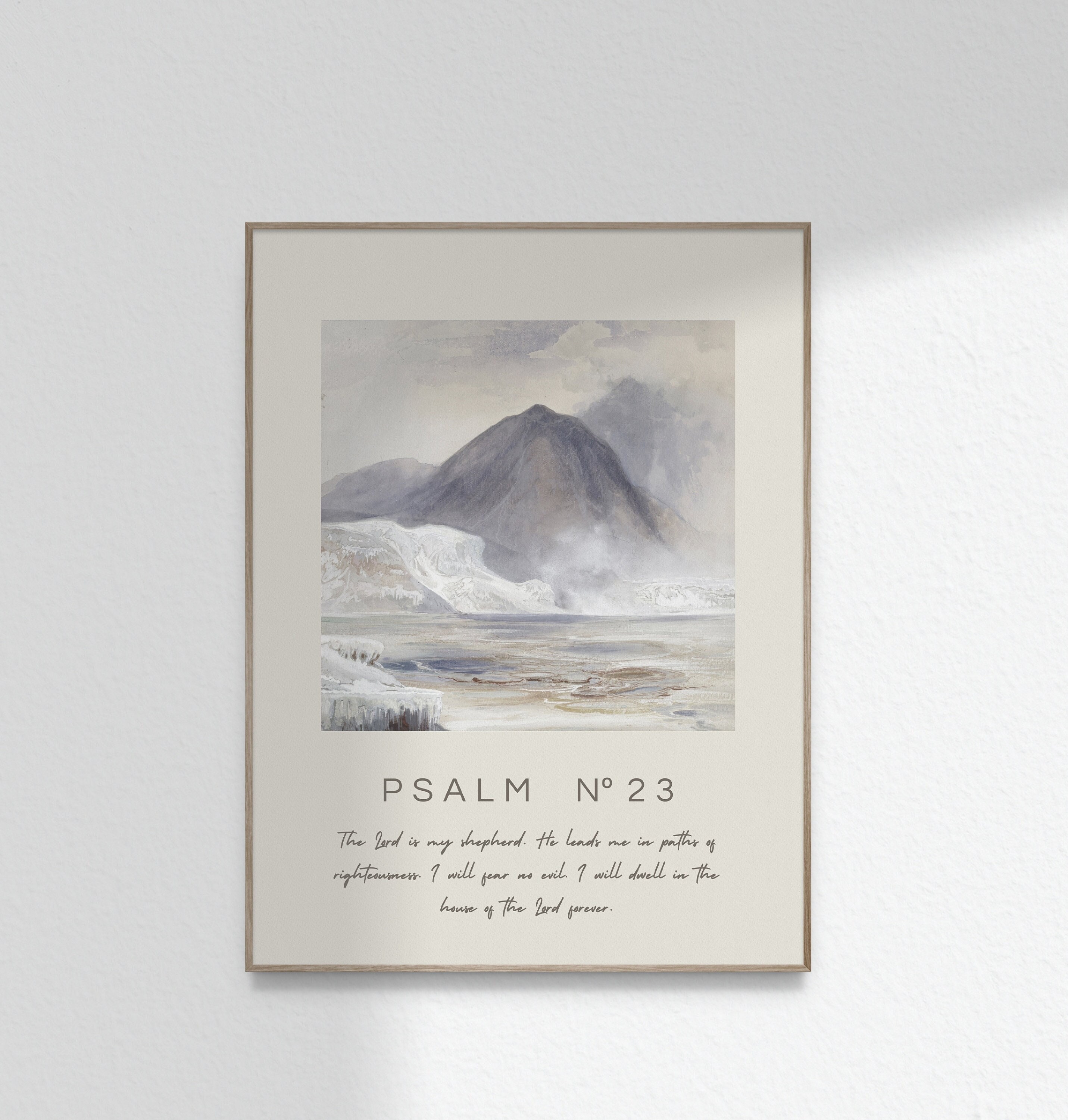 Psalm 23 Vintage Landscape Painting Beige & Christian Bible Verse ...