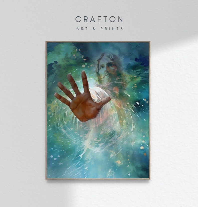 Jesus greift ins Wasser und rettet Petrus vor dem Ertrinken Malerei ...