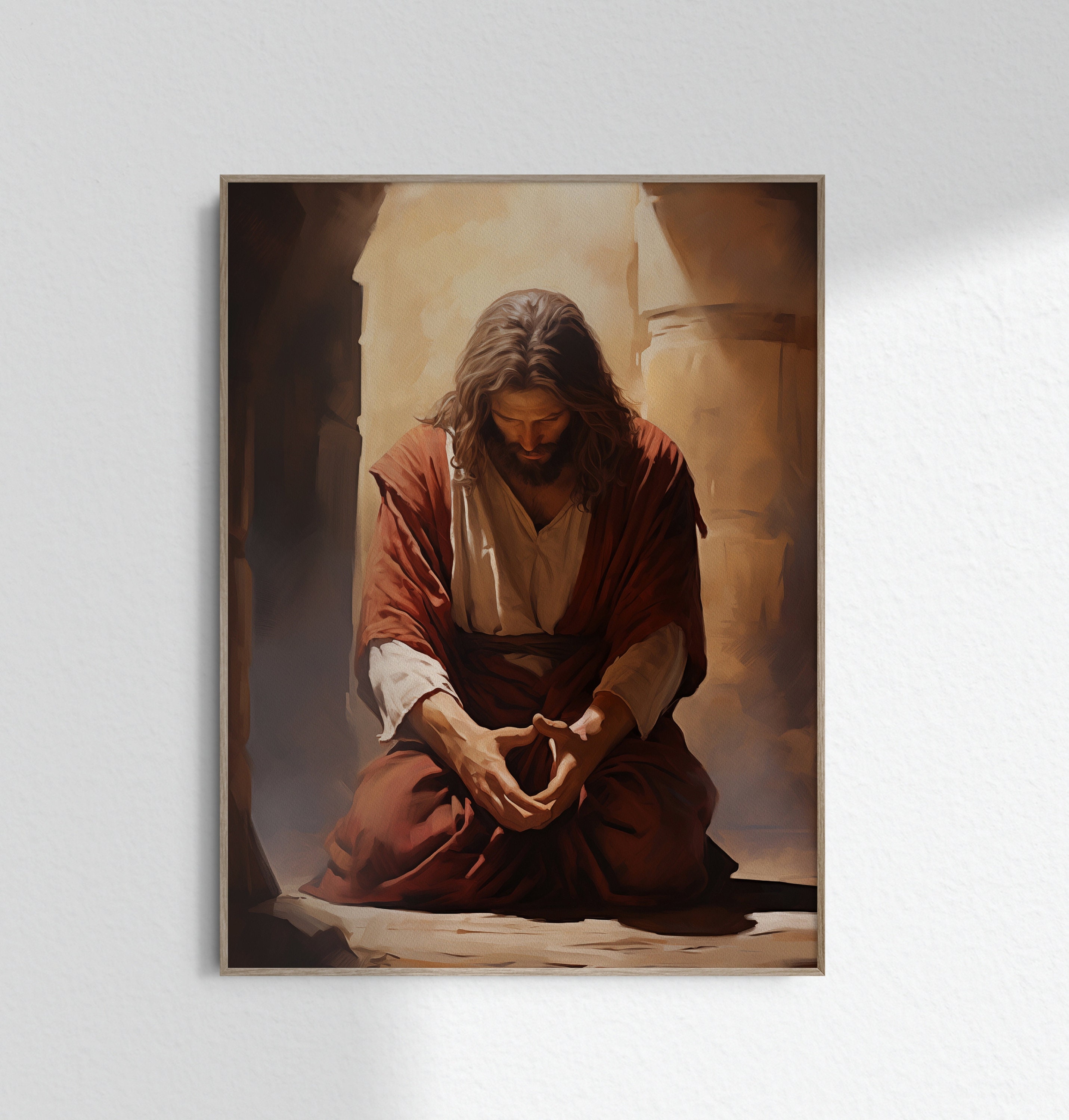 Praying Christ Jesus Praying Hands Kneeling Lords Prayer Art Jesus on ...