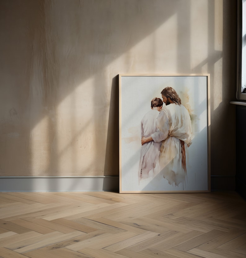 Jesus With Young Man Art Jesus Hugging Teenage Boy Art, Embrace Jesus ...