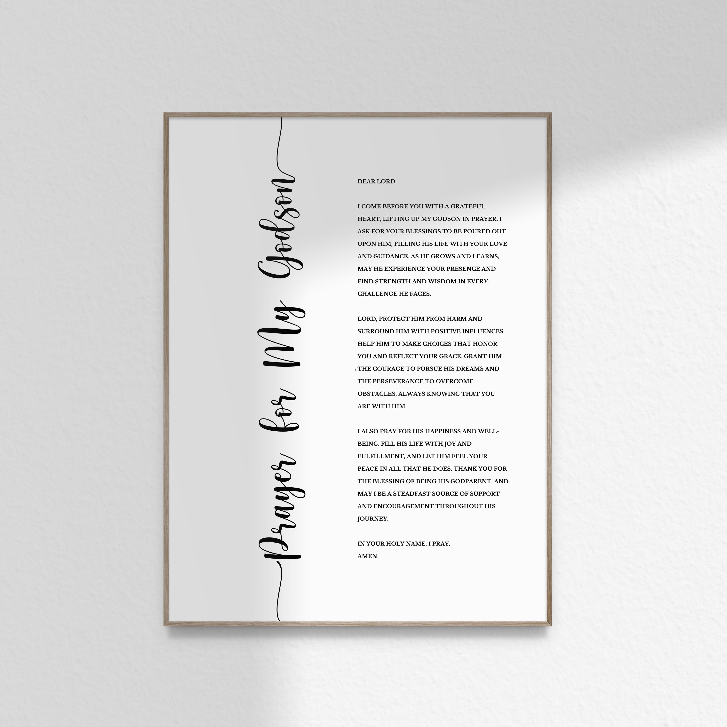 Prayer for My Godson, Godchild Godparent's Gift, Christian Prayer ...