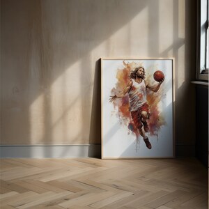 Jesus Playing Basketball Player Painting Painting Christ Christian Boy ...