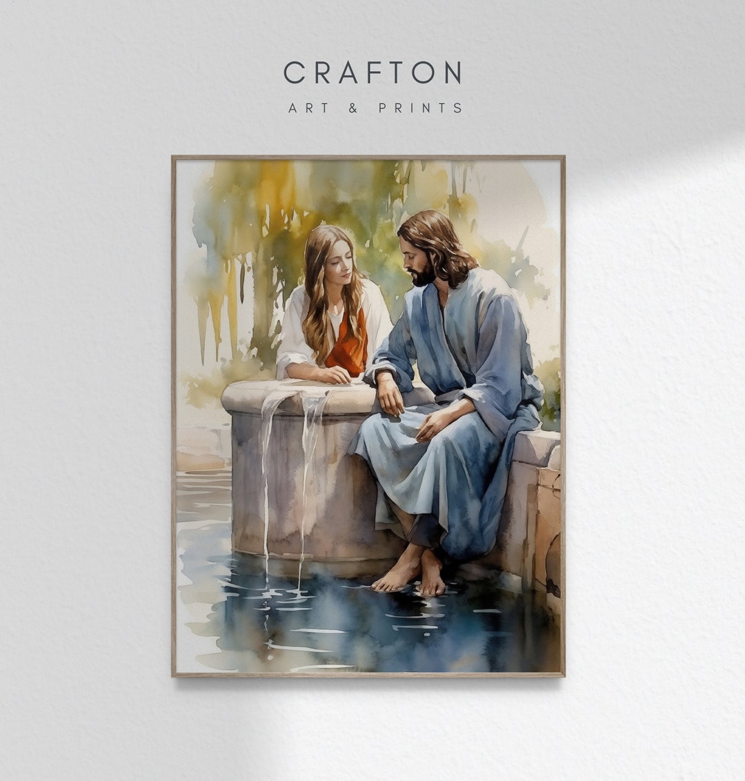 Jesus and Samaritan Woman at the Well, John 4, Christian Watercolor ...