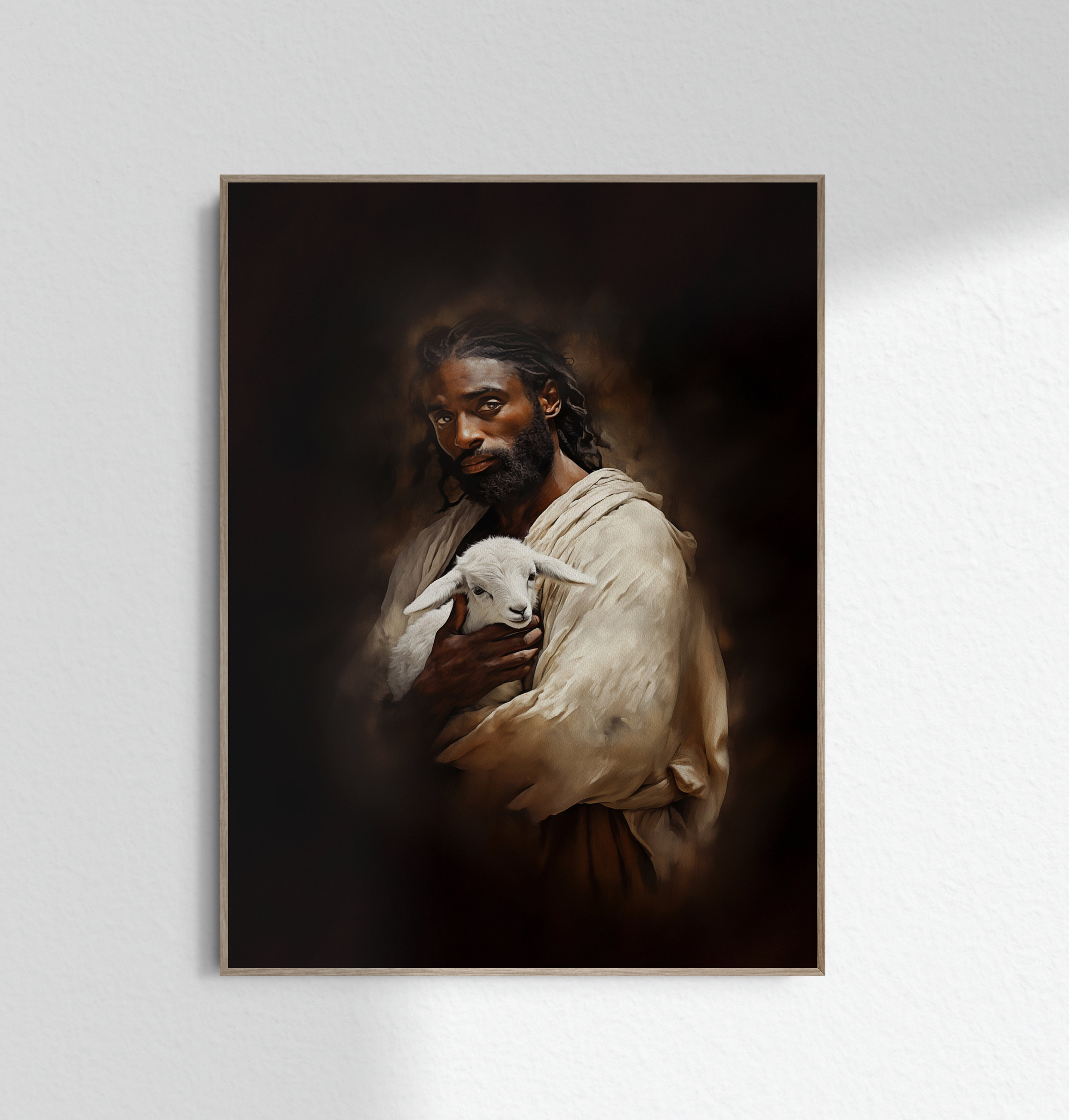 Black Jesus as the Good Shepherd Black Christ With Lamb Art Jesus ...