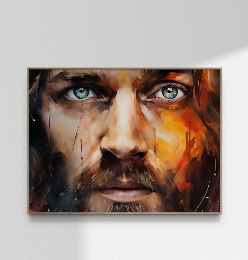 Jesus Wept, Face of Jesus With Blue Eyes, Closeup Large Christian ...