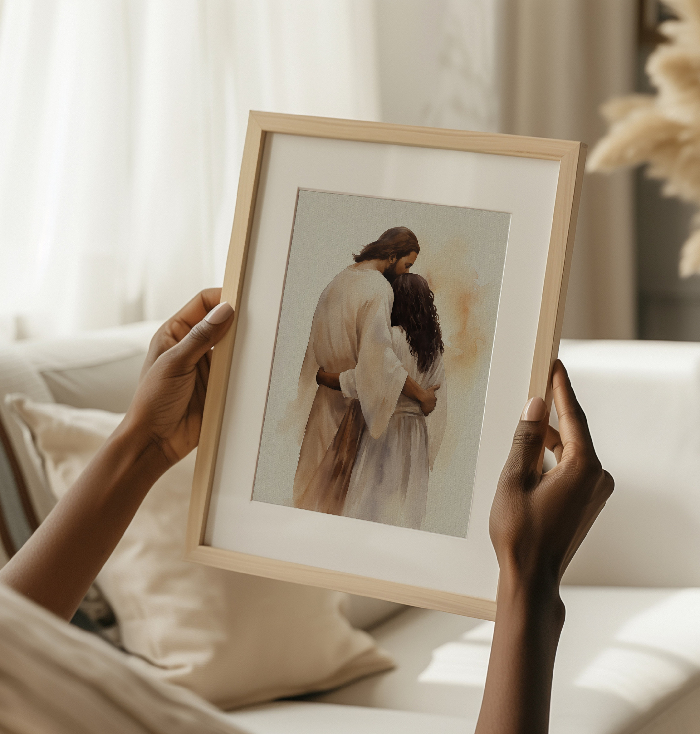 Jesus Hugging Woman Wall Art Jesus With Black Woman Jesus Embrace Woman ...