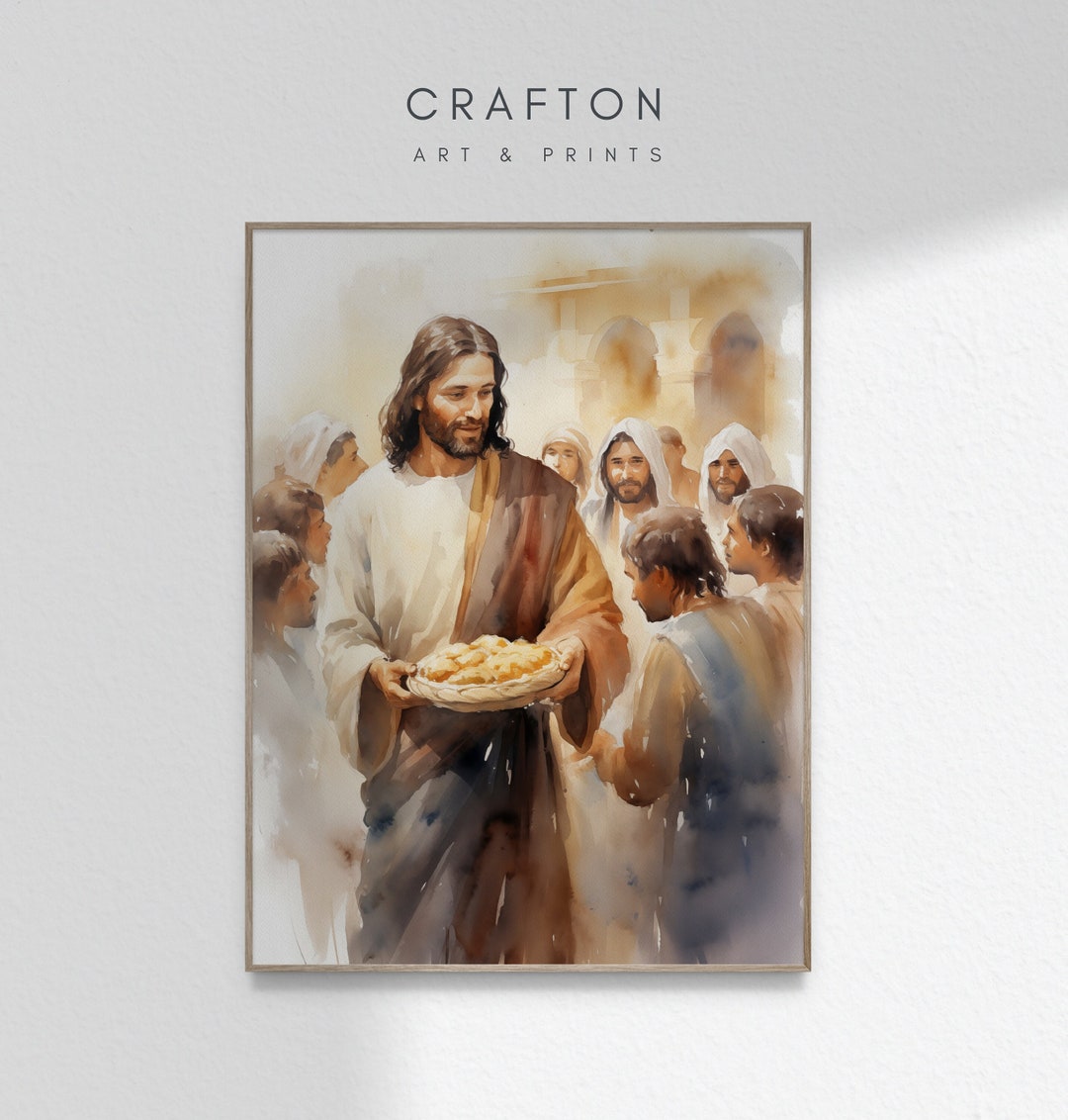 Jesus Feeds 5000, Matthew 14 13-21 Christian Gift Idea, Watercolor ...