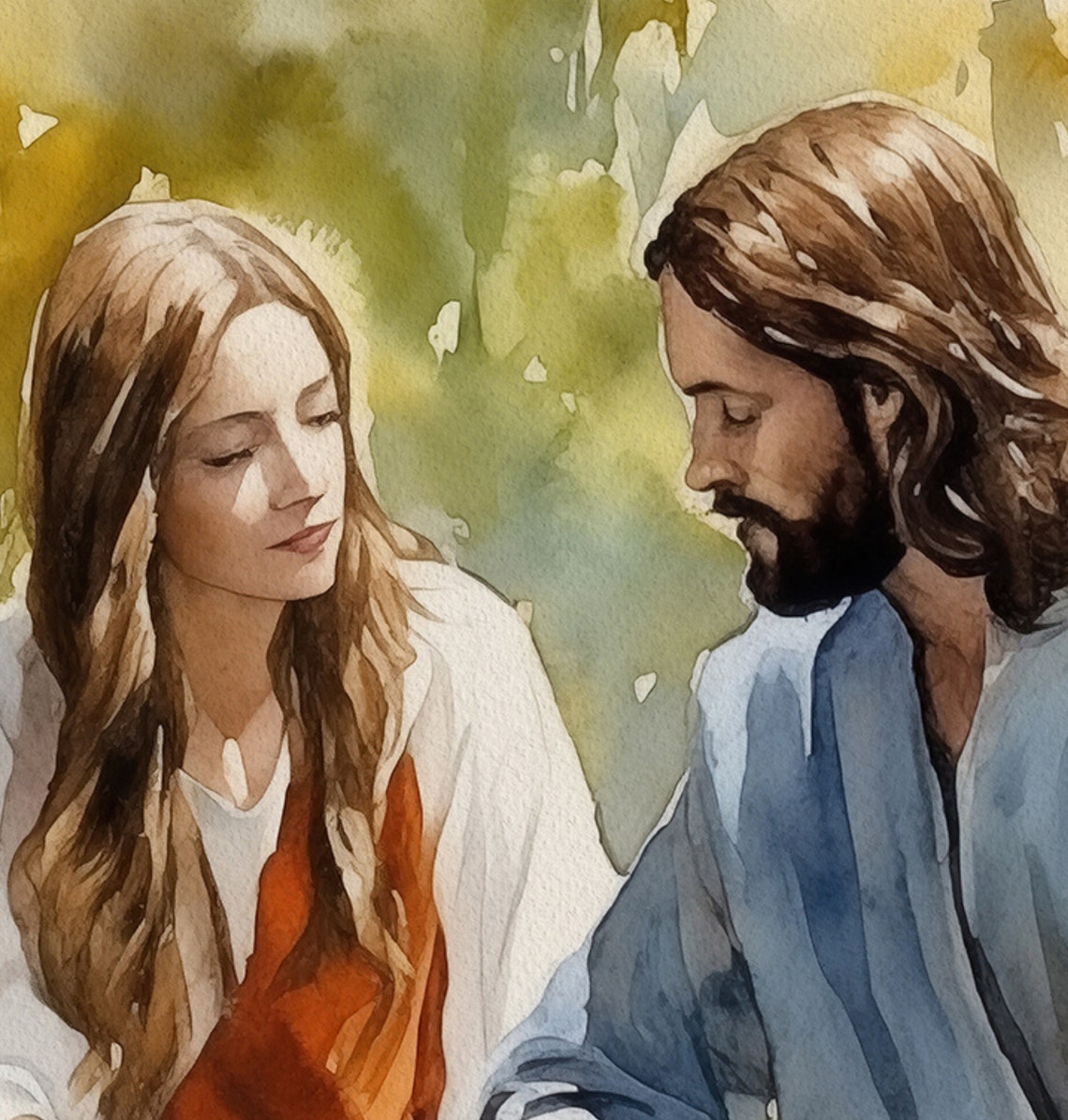 Jesus and Samaritan Woman at the Well, John 4, Christian Watercolor ...